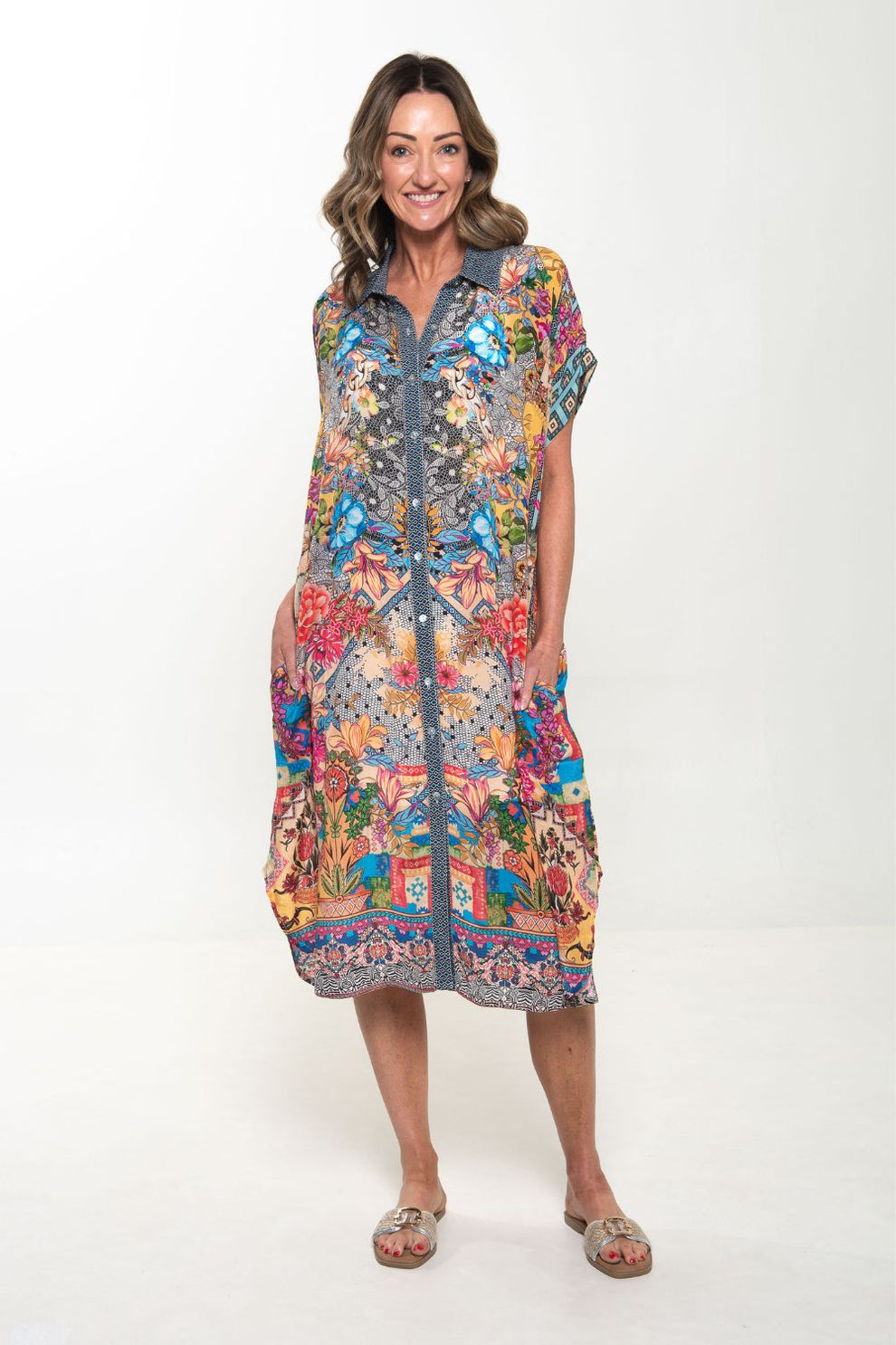 Grace Button Dress | Golden Mosaic – Shop 12 Bendigo